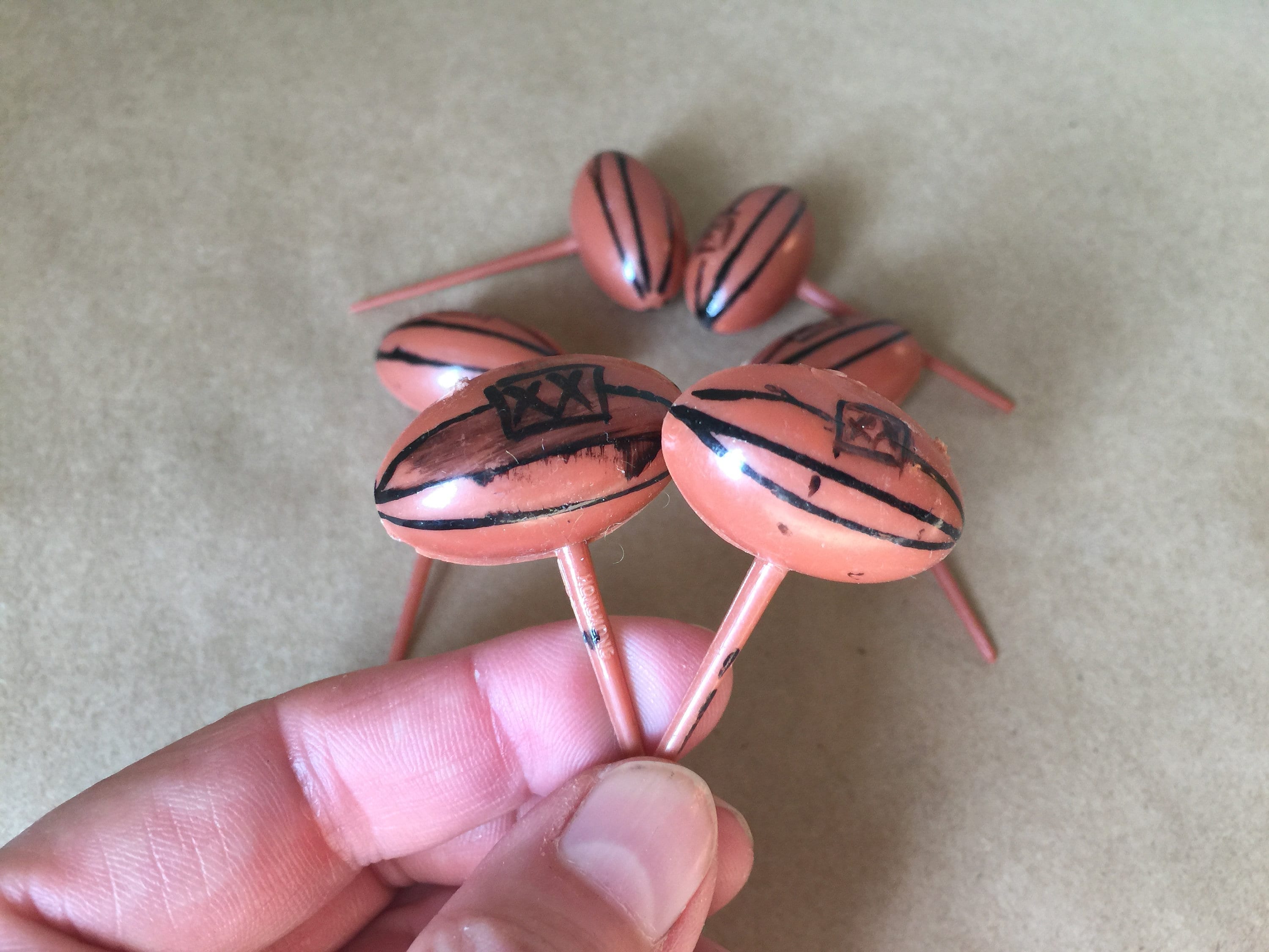 Miniature Plastic Footballs on Stick Cake Decorating Shadow Box New Old ...
