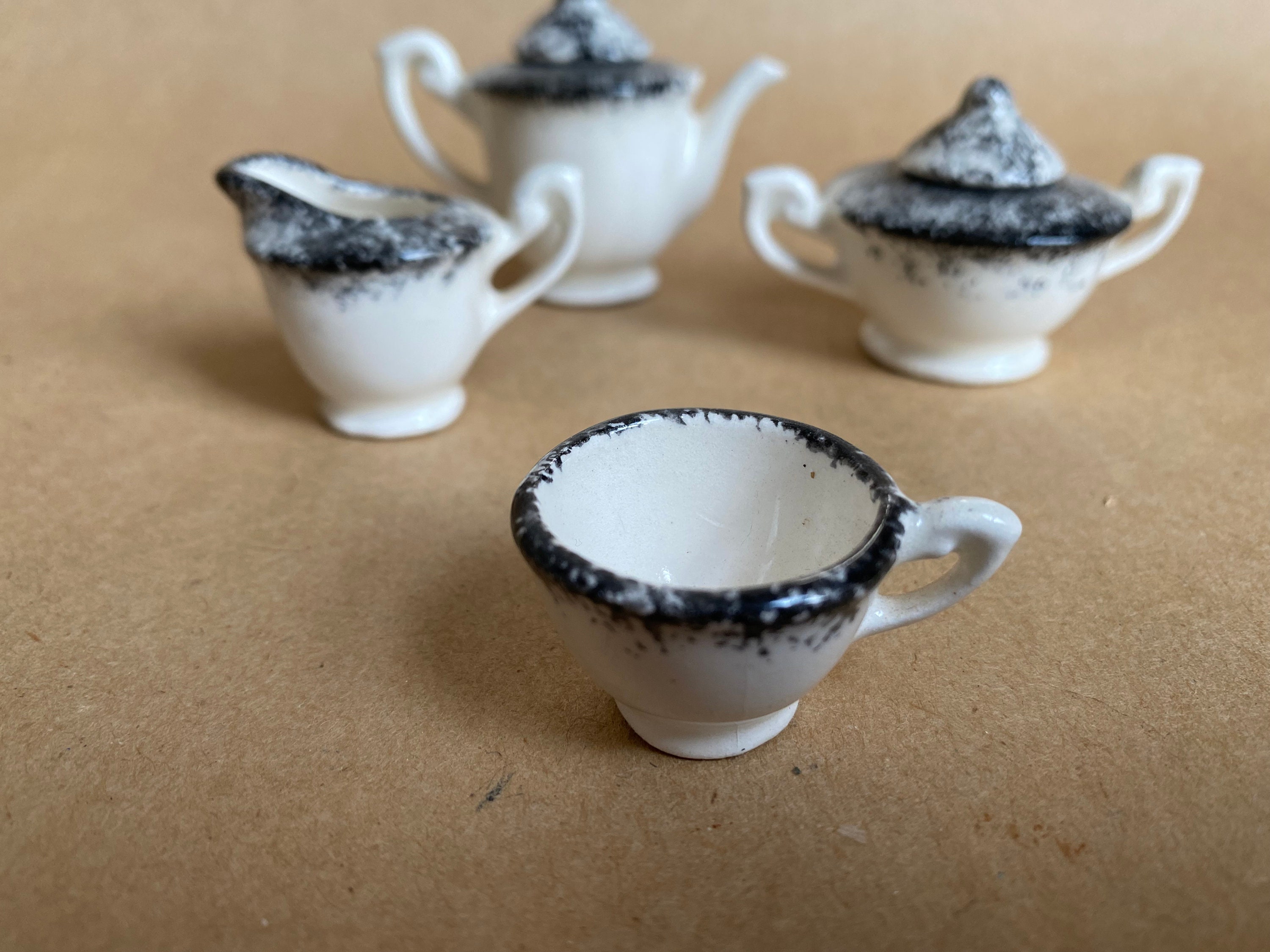Black and White Vintage Miniature Tea Set Made in Japan 1950s - Etsy