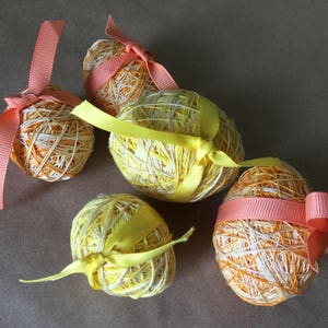 Set of Yellow and Orange Thread Wrapped Easter Eggs Hand Made Easter ...