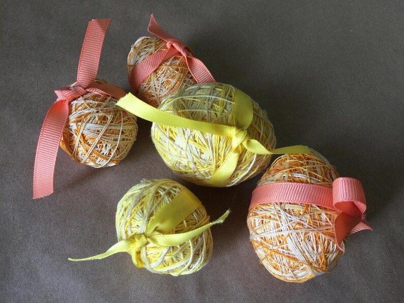 Set of Yellow and Orange Thread Wrapped Easter Eggs Hand Made - Etsy