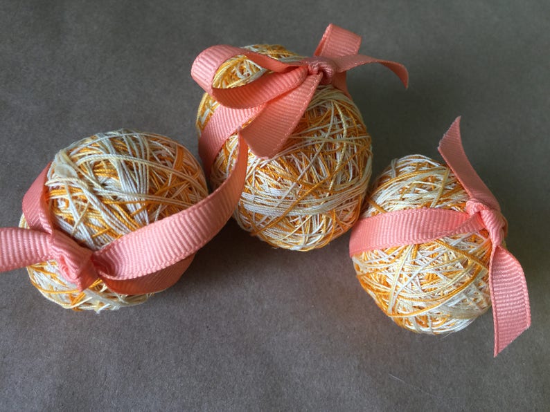 Set of Yellow and Orange Thread Wrapped Easter Eggs Hand Made - Etsy