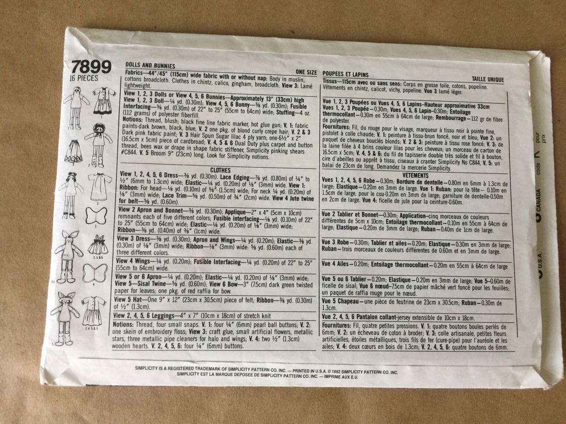 Simplicity Craft Pattern 7899 Dolls and Bunnies Dolls Uncut - Etsy