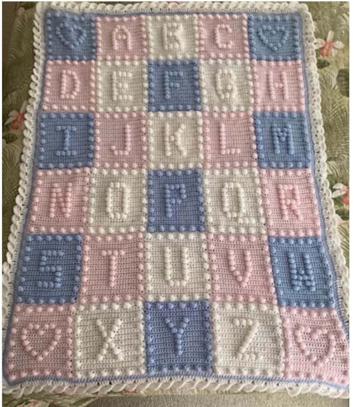 LARGE PRINT Crochet Pattern Alphabet Baby Blanket Puff Stitch by Pam ...