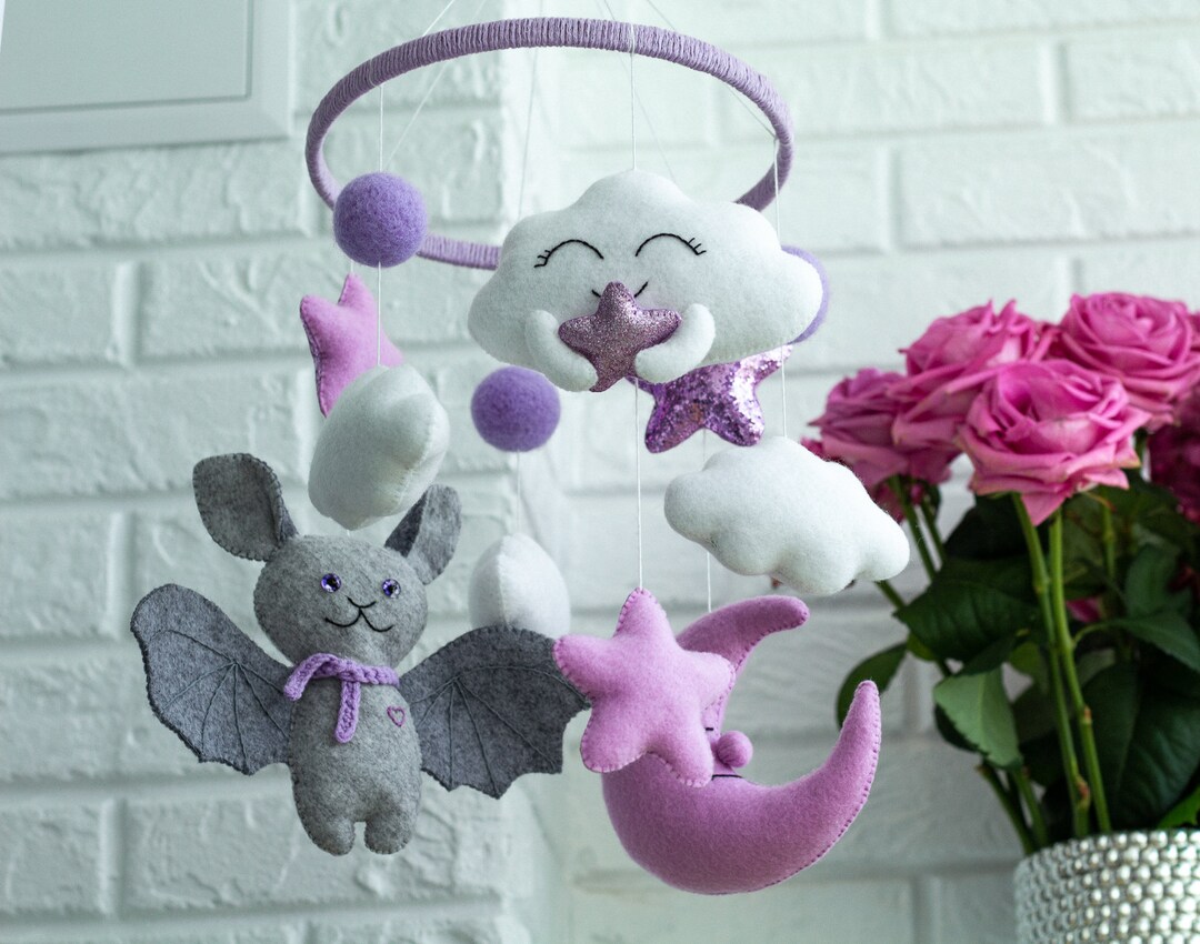 Bat Baby Mobile, Bat Nursery Mobile, Baby Crib Mobile, Moon and Stars ...