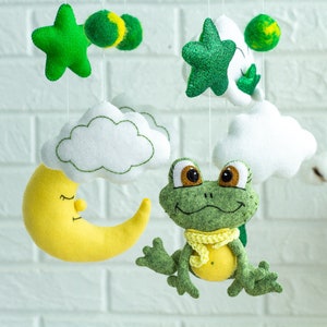 Frog Baby Mobile, Green Nursery Mobile, Baby Crib Mobile, Moon and ...