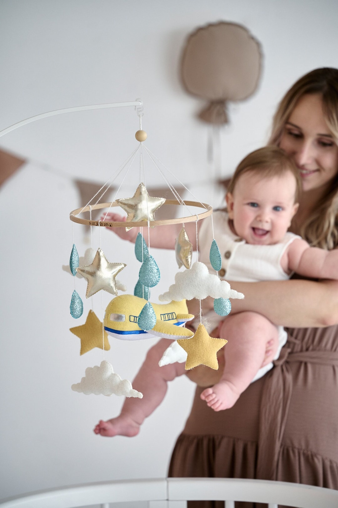 Airplane Crib Mobile Clouds Stars Baby Mobile Baby Shower Gift Airplane ...