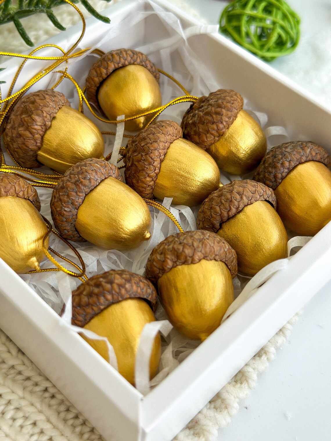 Hand Painted Gold Acorn Christmas Ornaments: Autumn Decor - Etsy