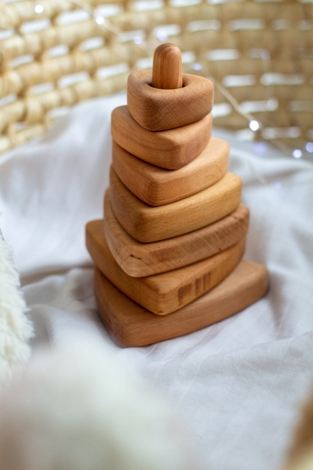 Wooden Ring Stacker Wooden Ring Pyramid Tower, First Toys for Baby ...