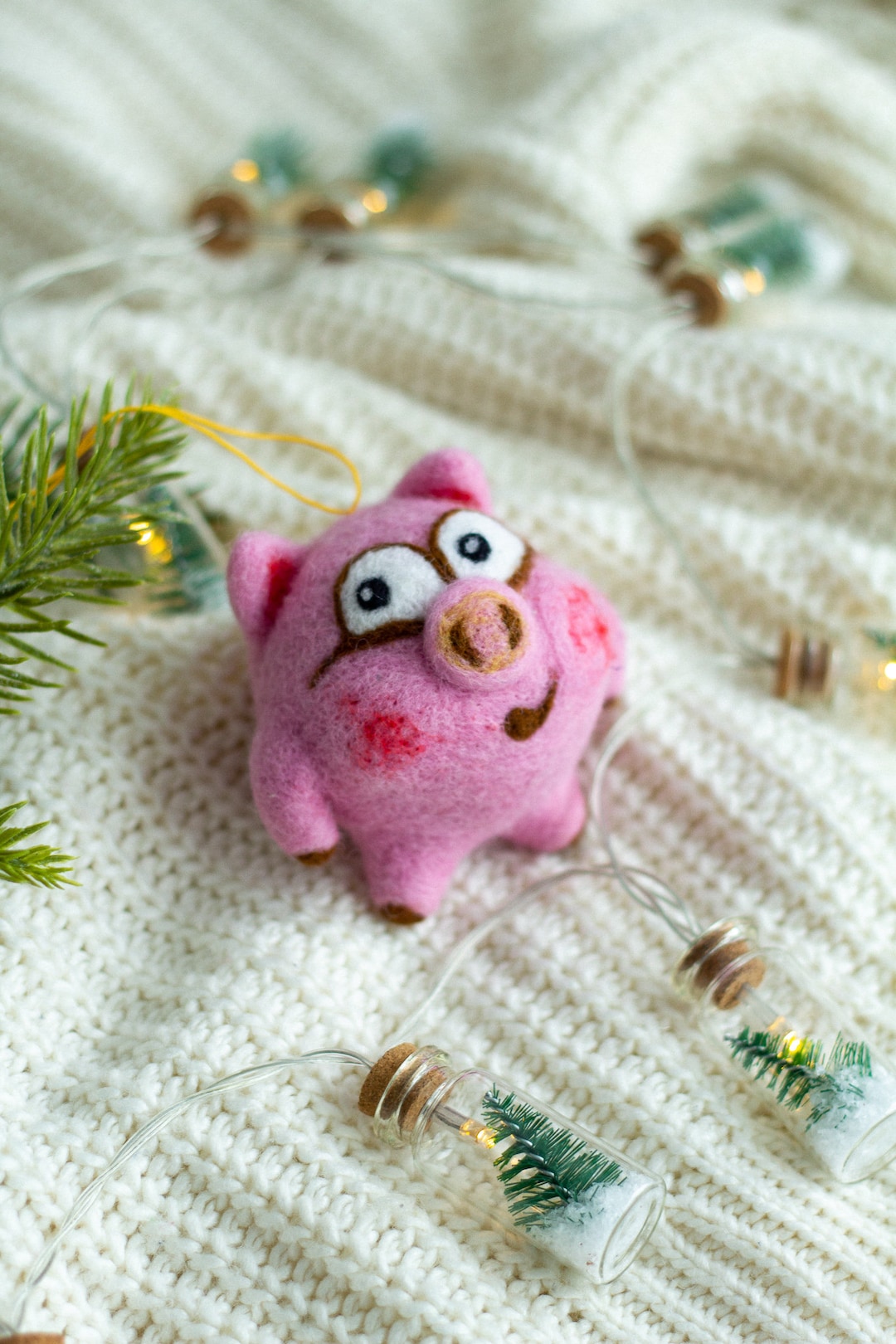 Christmas Pig Ornament Felted Pig Decor Wool Pig Toy Christmas Ornament ...