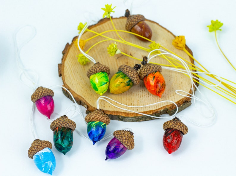 Hand Painted Multi-colored Acorns Set of 10/20/30 Natural Acorns Fall ...