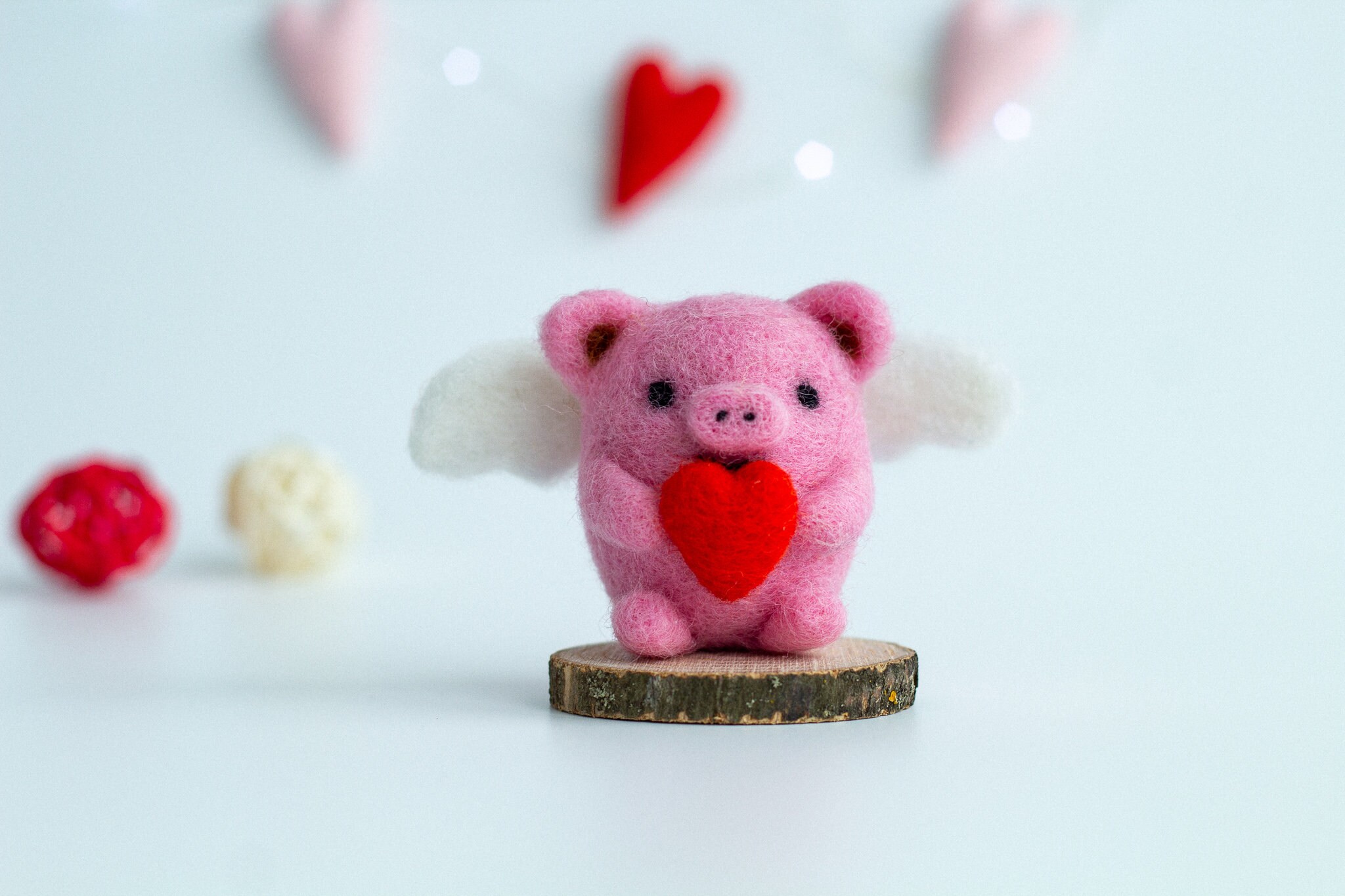 Valentines Day Gift Wool Pig With Heart Felted Pig Decor Cute Gift for ...