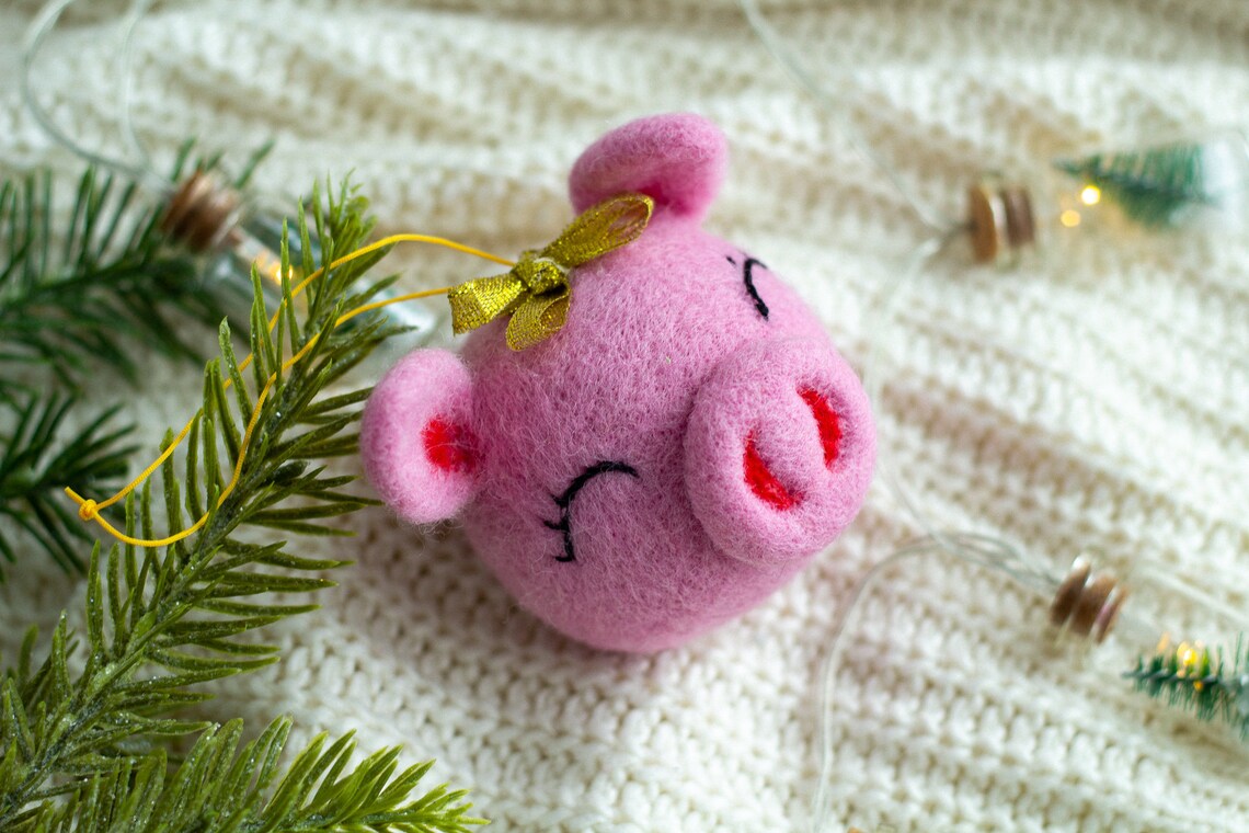 Christmas Pig Ornament Felted Pig Decor Christmas Decoration Christmas ...