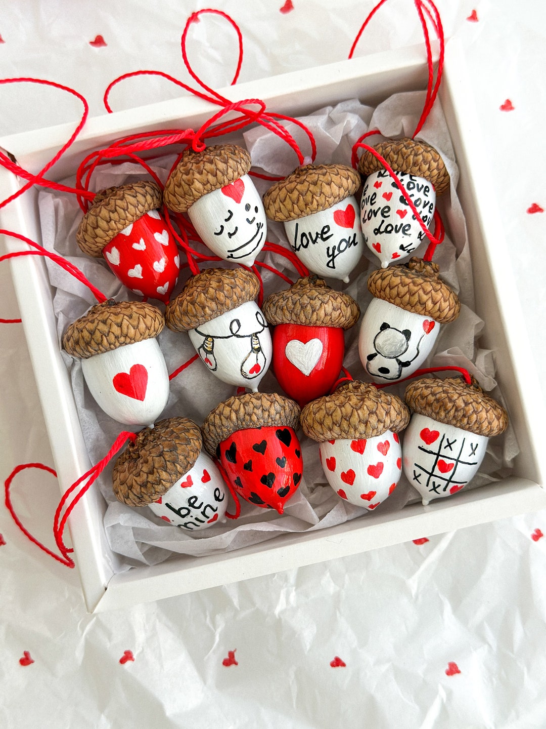 Valentines Acorns Ornaments | Hand Painted Acorns Set of 12 | Acorn ...