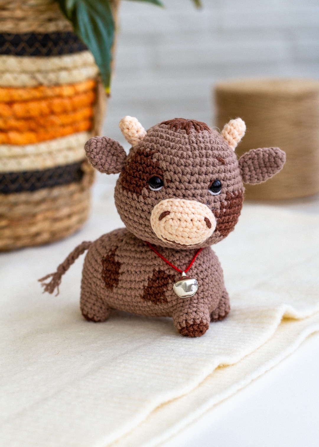 Handmade Crochet Bull With Bell, Amigurumi Plushie, Handmade Knitted ...
