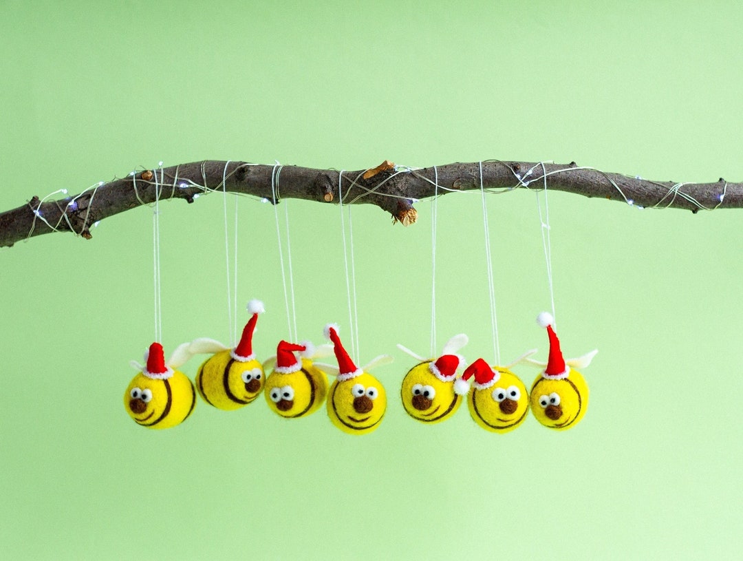 Wool Bee Ornaments Bumble Bee Felt Ornament Wool Bees in Santa Hats ...