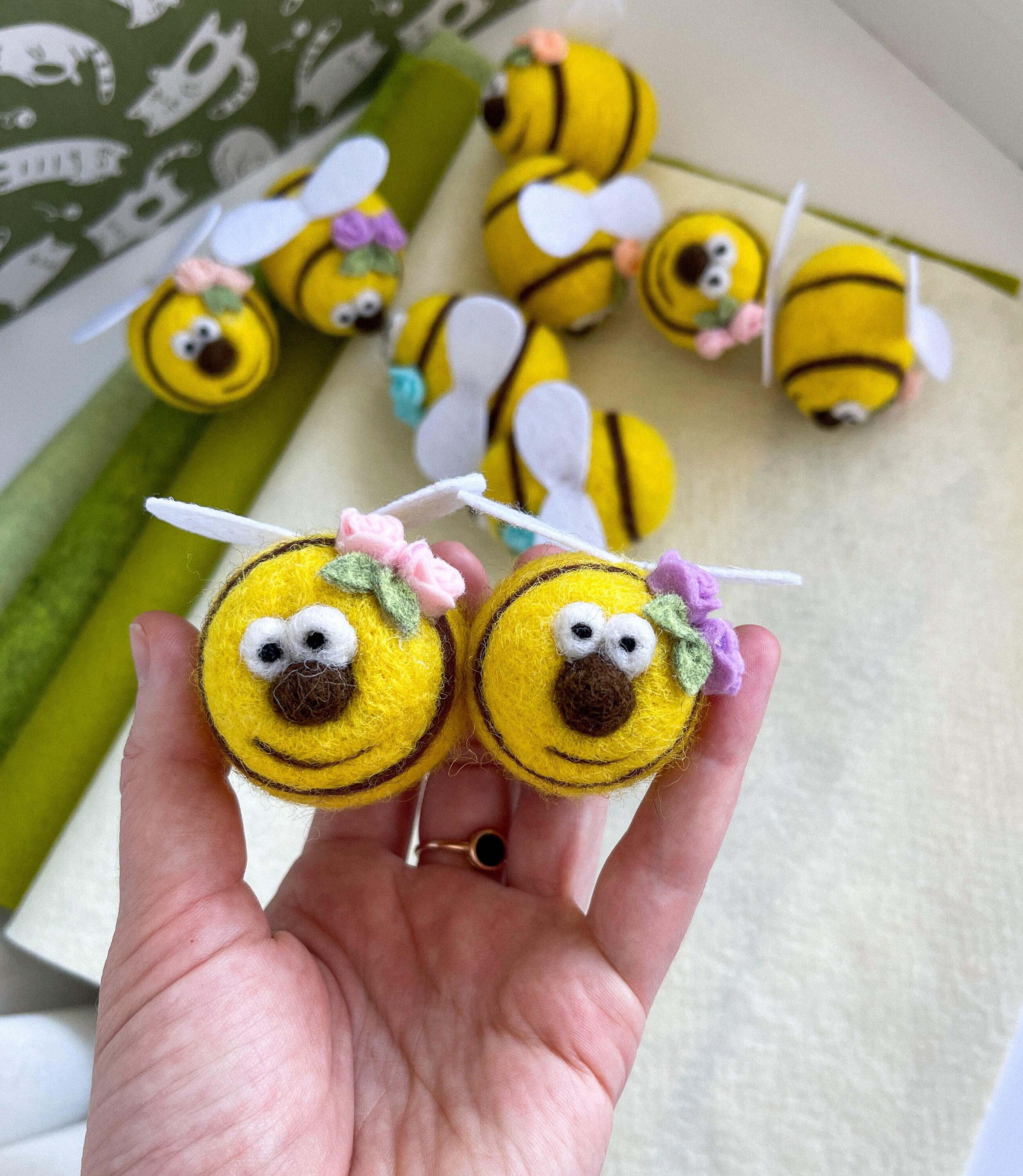 Wool Bee Ornaments Bumble Bee Felt Ornament Wool Felted Bees Spring ...