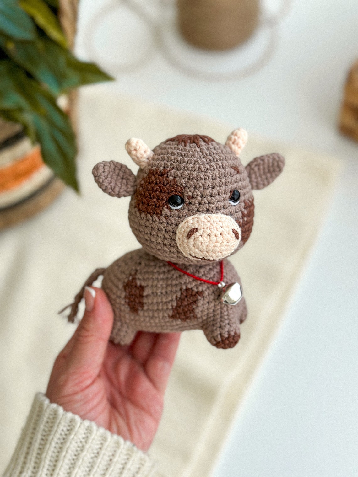 Handmade Crochet Bull With Bell, Amigurumi Plushie, Handmade Knitted ...
