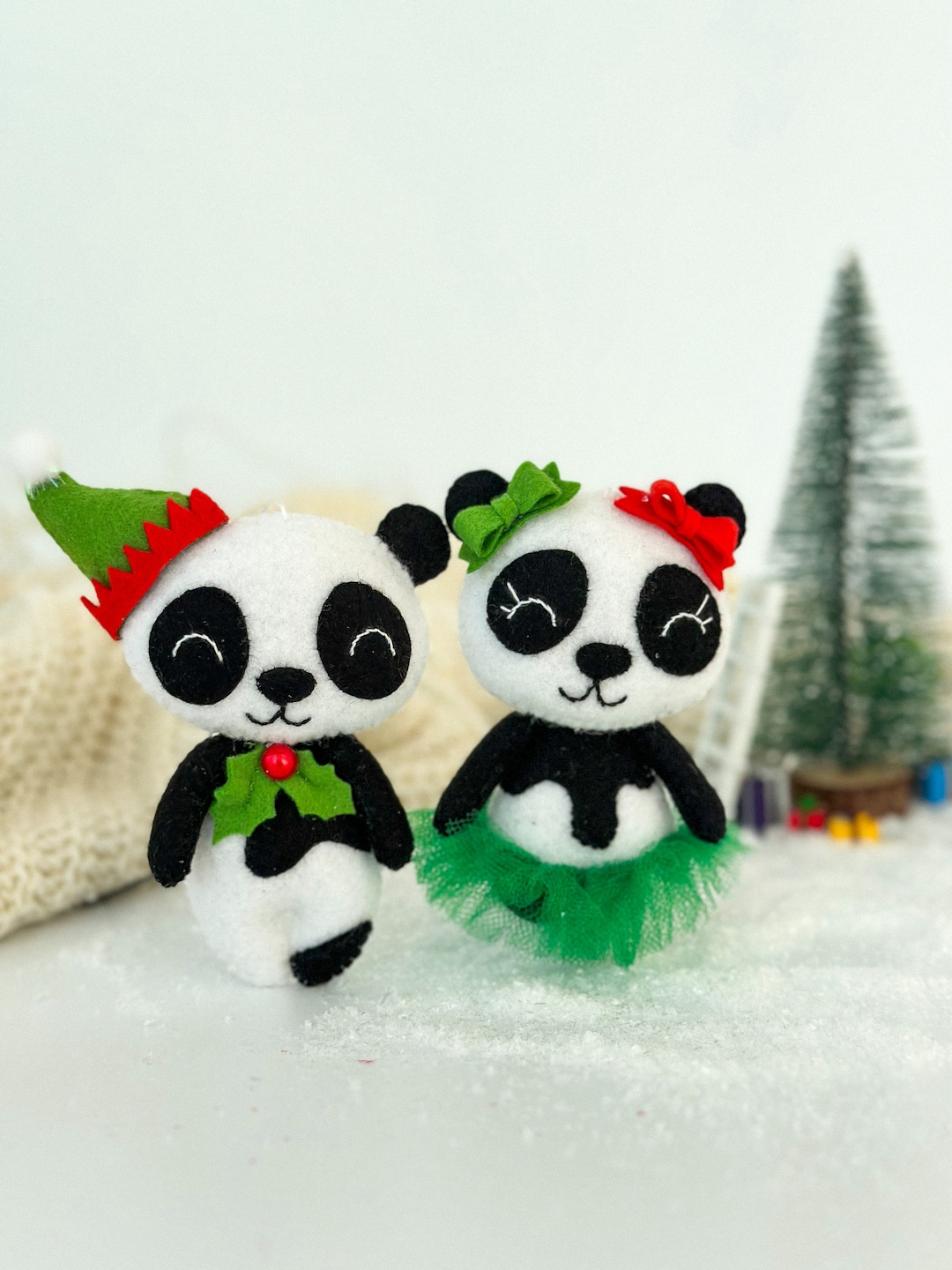 Christmas Panda Ornaments Set of 2 Christmas Decor Christmas Tree ...
