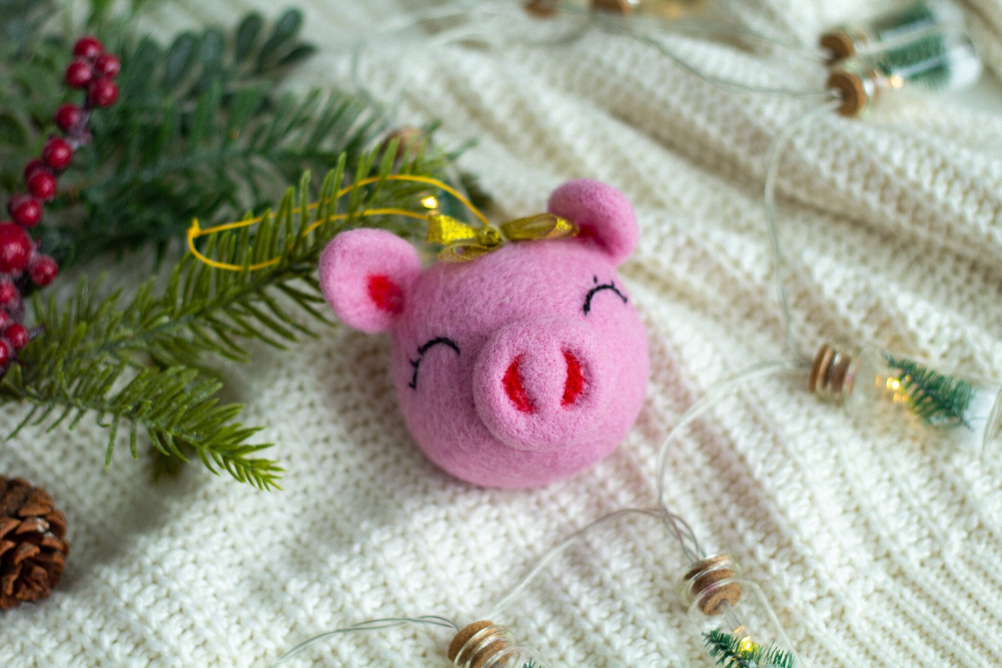 Christmas Pig Ornament Felted Pig Decor Christmas Decoration Christmas ...