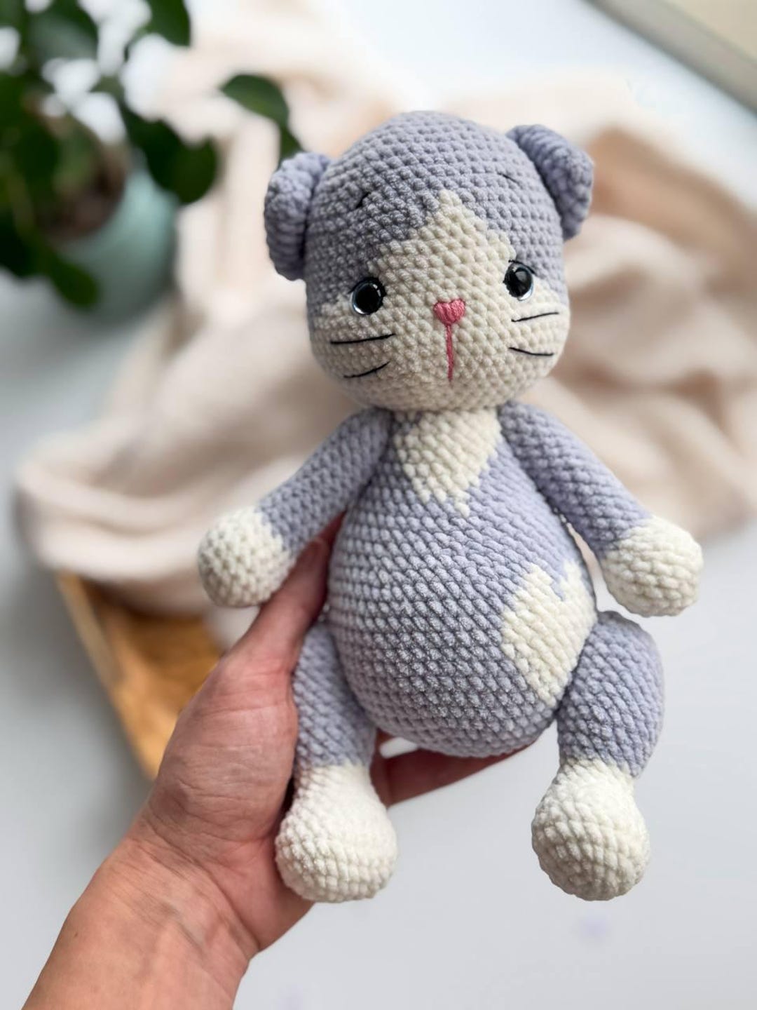 Crochet Plush Cat Toy – Handmade Amigurumi Cat, Soft Stuffed Animal ...