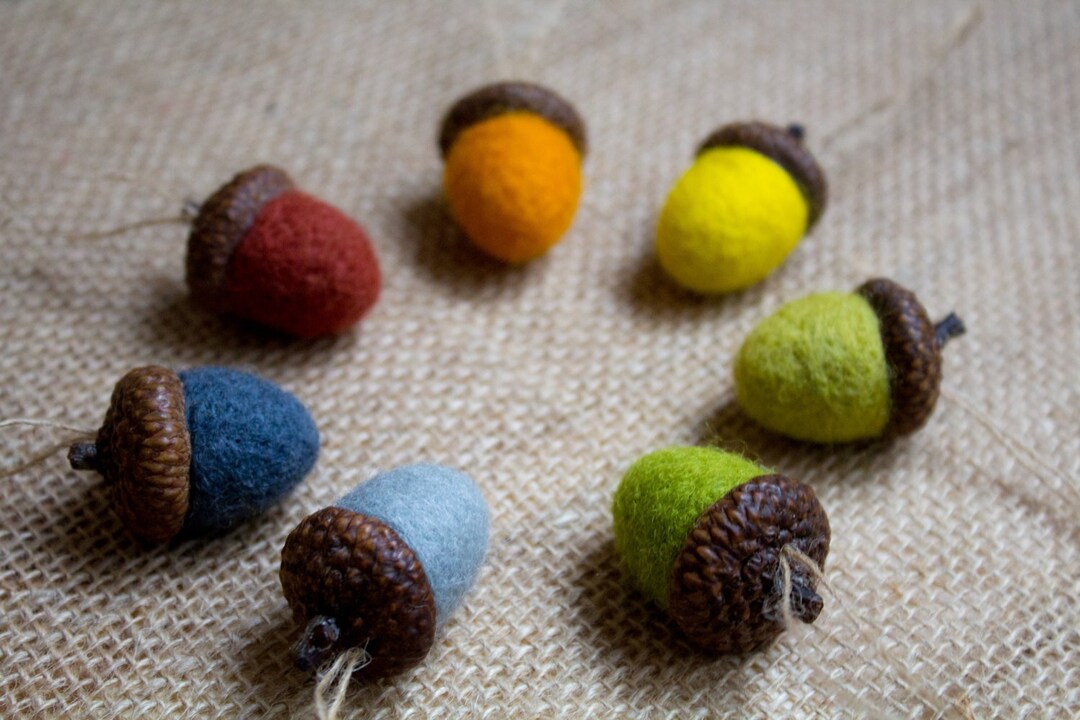 Acorn Ornaments Felted Acorns Natural Colored Set of 7 Rustic ...