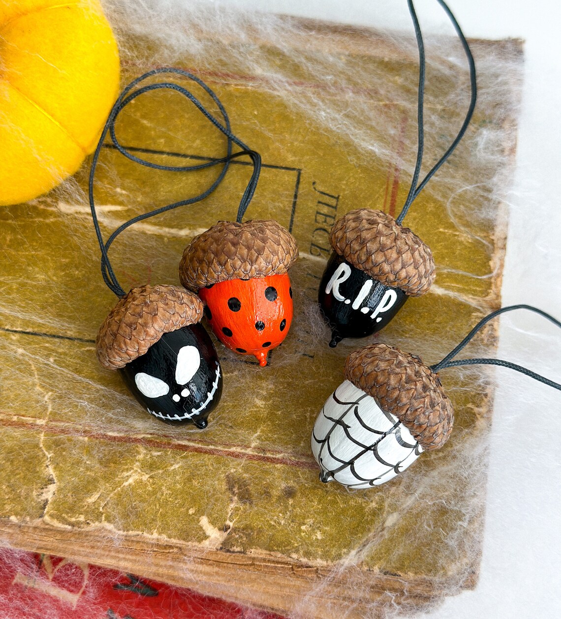 Halloween Acorn Ornaments Set of 13 Hand Painted Multi-colored Acorns ...