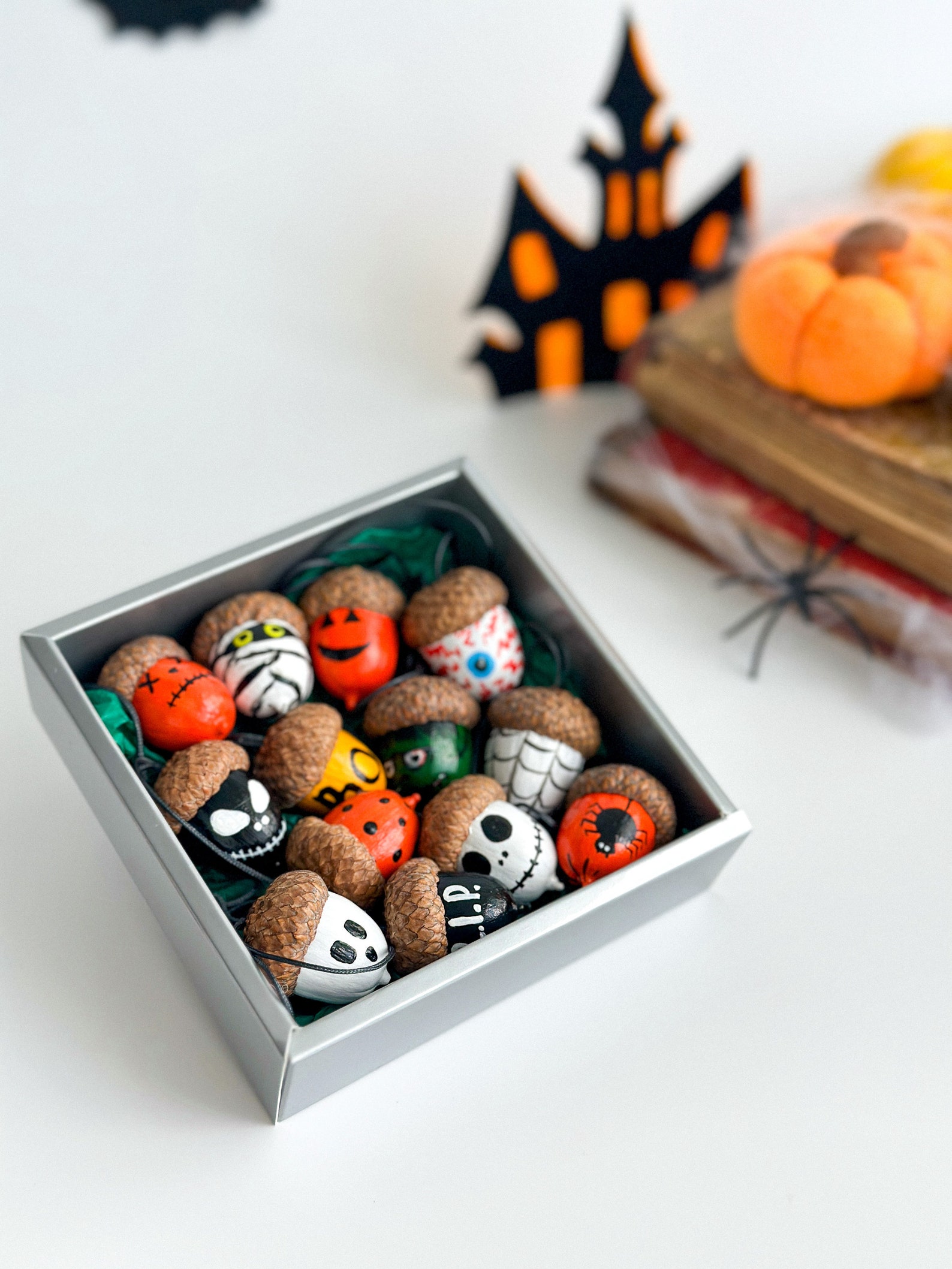 Halloween Acorn Ornaments Set of 13 Hand Painted Multi-colored Acorns ...