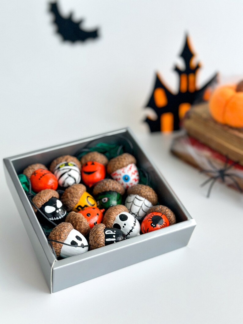 Halloween Acorn Ornaments Set of 13 Hand Painted Multi-colored Acorns ...