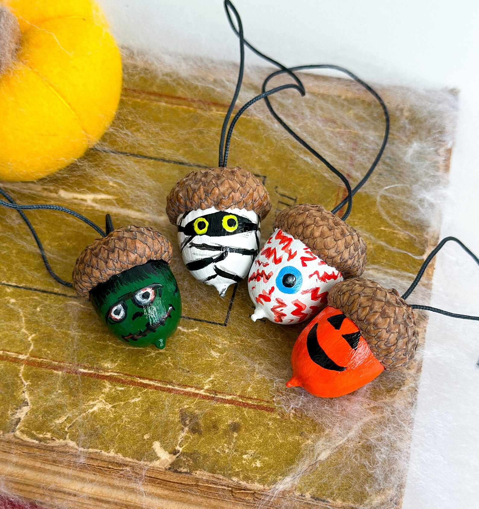 Halloween Acorn Ornaments Set of 13 Hand Painted Multi-colored Acorns ...