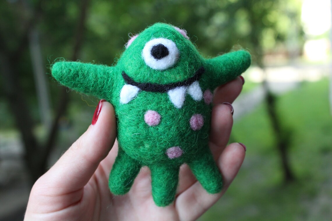Felted Monster, Friendly Felted Monster Figure, Needle Felted Small Toy ...