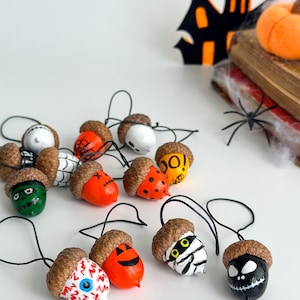 Halloween Acorn Ornaments Set of 13 Hand Painted Multi-colored Acorns ...
