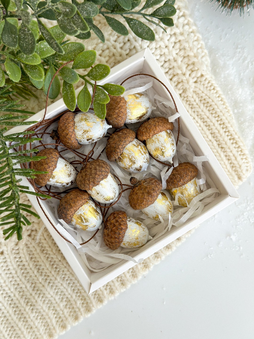 Christmas Acorn Ornaments Set of 10/20/30 Gold Acorns Hand Painted ...