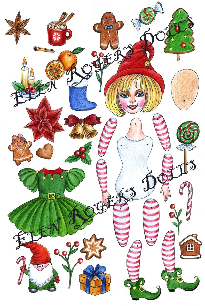 Christmas Elf Paper Doll Printable. Cute Fair-haired Girl. Instant ...