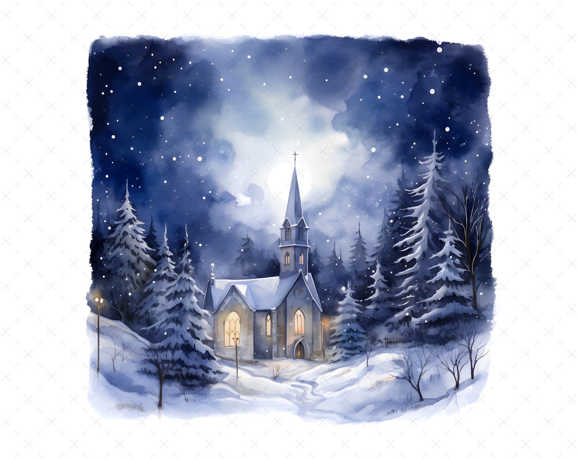 Church Night Clipart 10 High Quality Jpgs Ethereal Christmas Snow ...