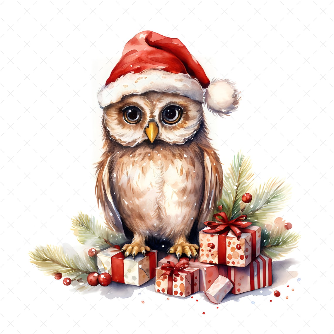 Christmas Owl Clipart 12 High Quality Jpgs Watercolor - Etsy