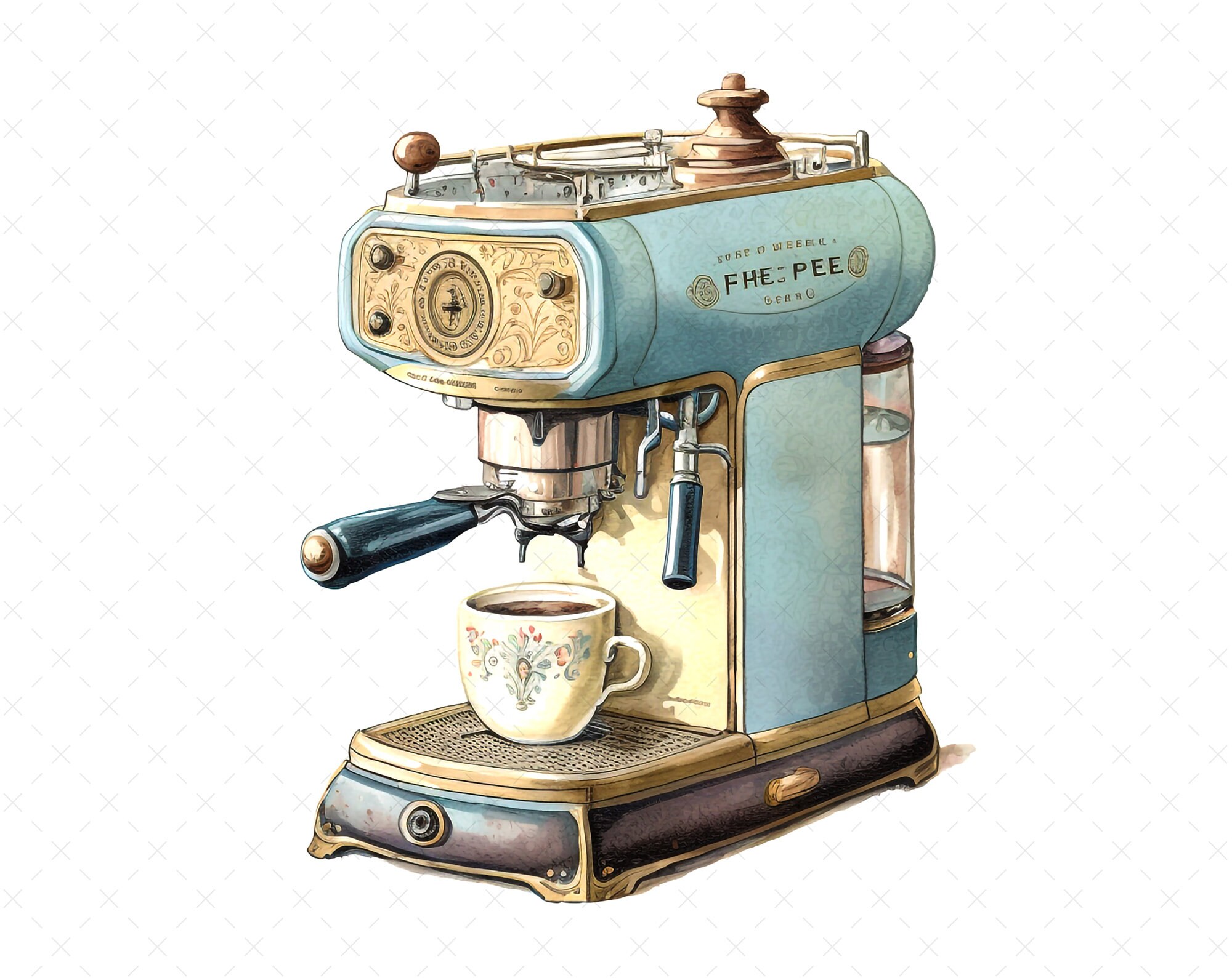 Espresso Maker Clipart 11 High Quality Jpgs Retro Coffee - Etsy