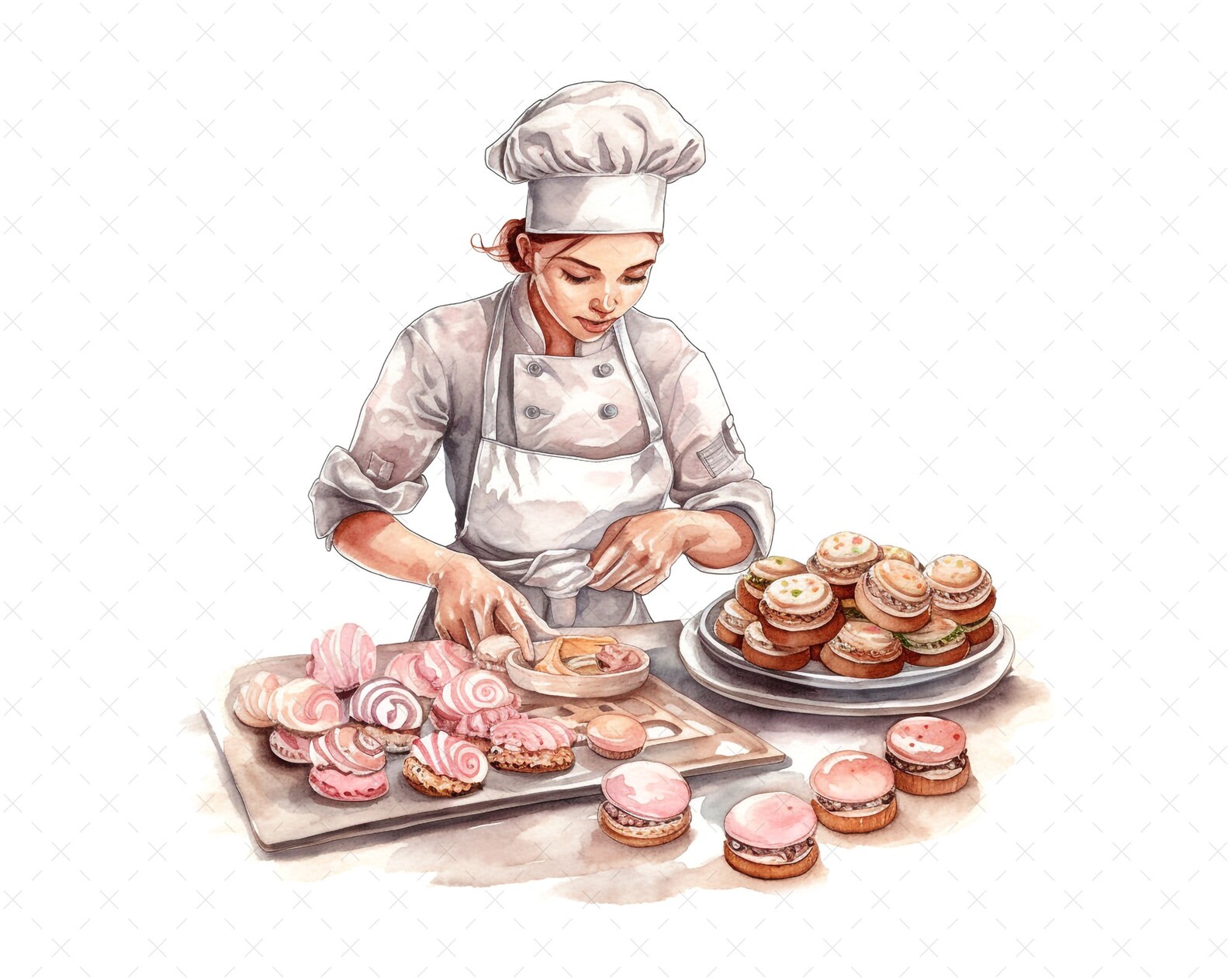 Pastry Chef Clipart 6 High Quality Jpgs Female Baker Watercolor Art ...