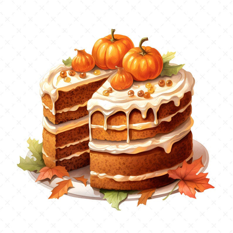 Pumpkin Cake Clipart 12 High Quality Jpgs Autumn Bakery - Etsy