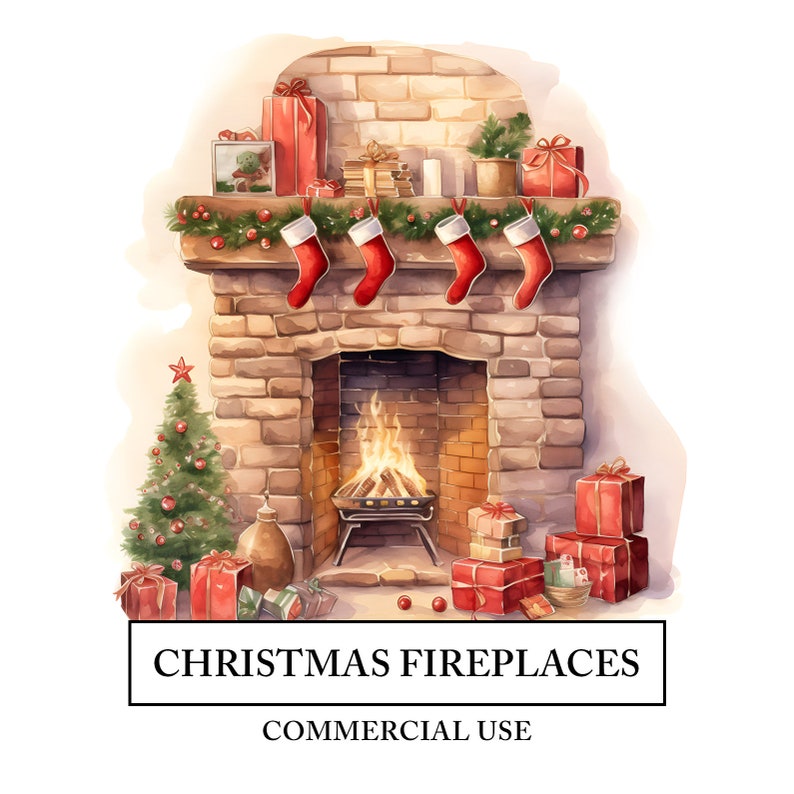 Christmas Fireplaces Clipart 12 High Quality Jpgs Cosy Winter Stocking ...