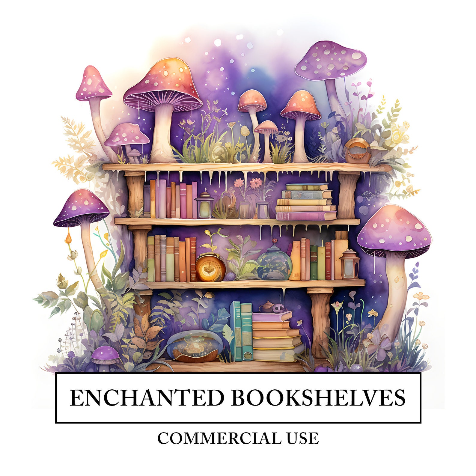 Enchanted Bookshelf Clipart 12 High Quality Jpgs Fantasy - Etsy