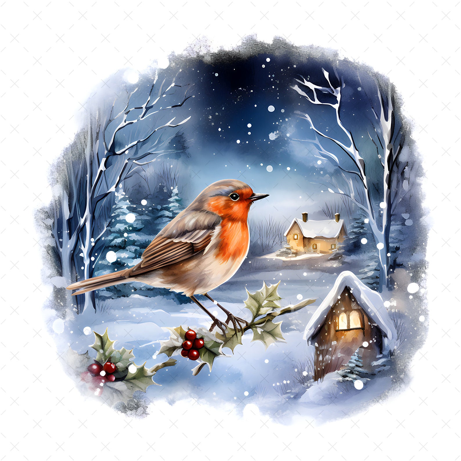 Christmas Robin Clipart 10 High Quality Jpgs Winter Animal Scene ...