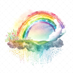 Rainbows Clipart 8 High Quality Jpgs Raining Heart Clouds Watercolor ...