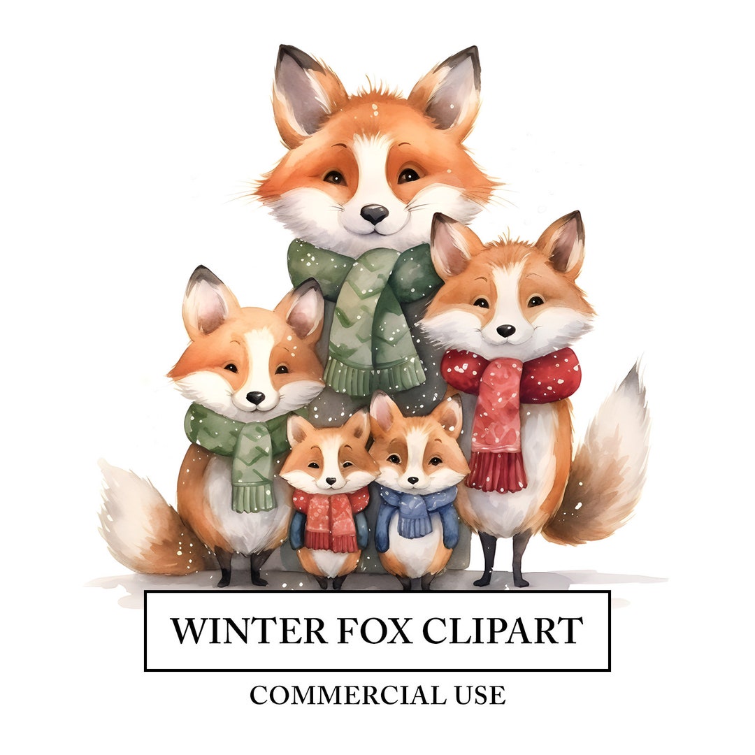 Winter Fox Clipart 8 High Quality Jpgs Adorable Cosy Woodland Animal ...