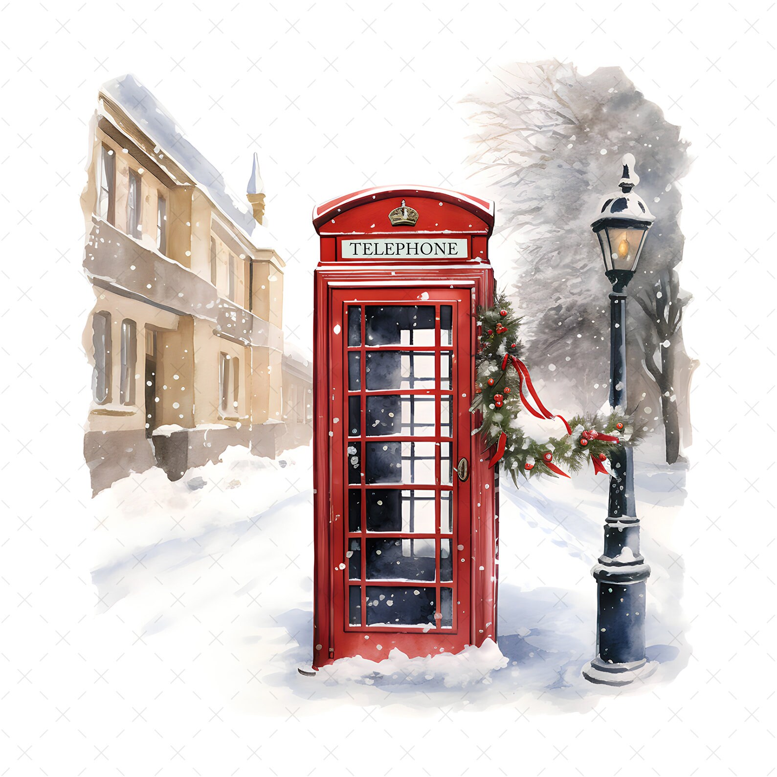 British Telephone Box Clipart 8 High Quality Jpgs Christmas Watercolor ...