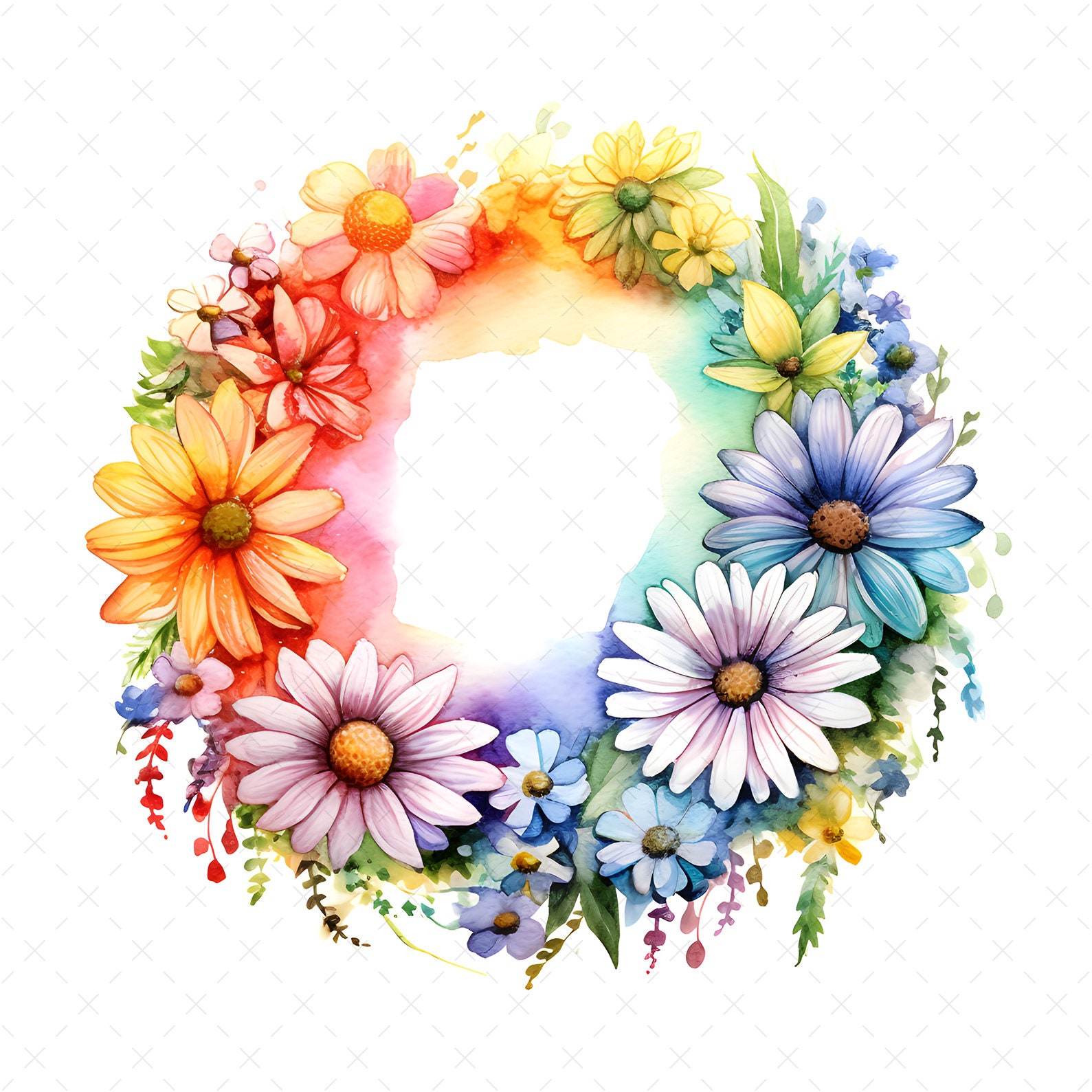 Rainbow Daisy Wreaths Clipart 10 High Quality Jpgs Spring Flower Petal ...