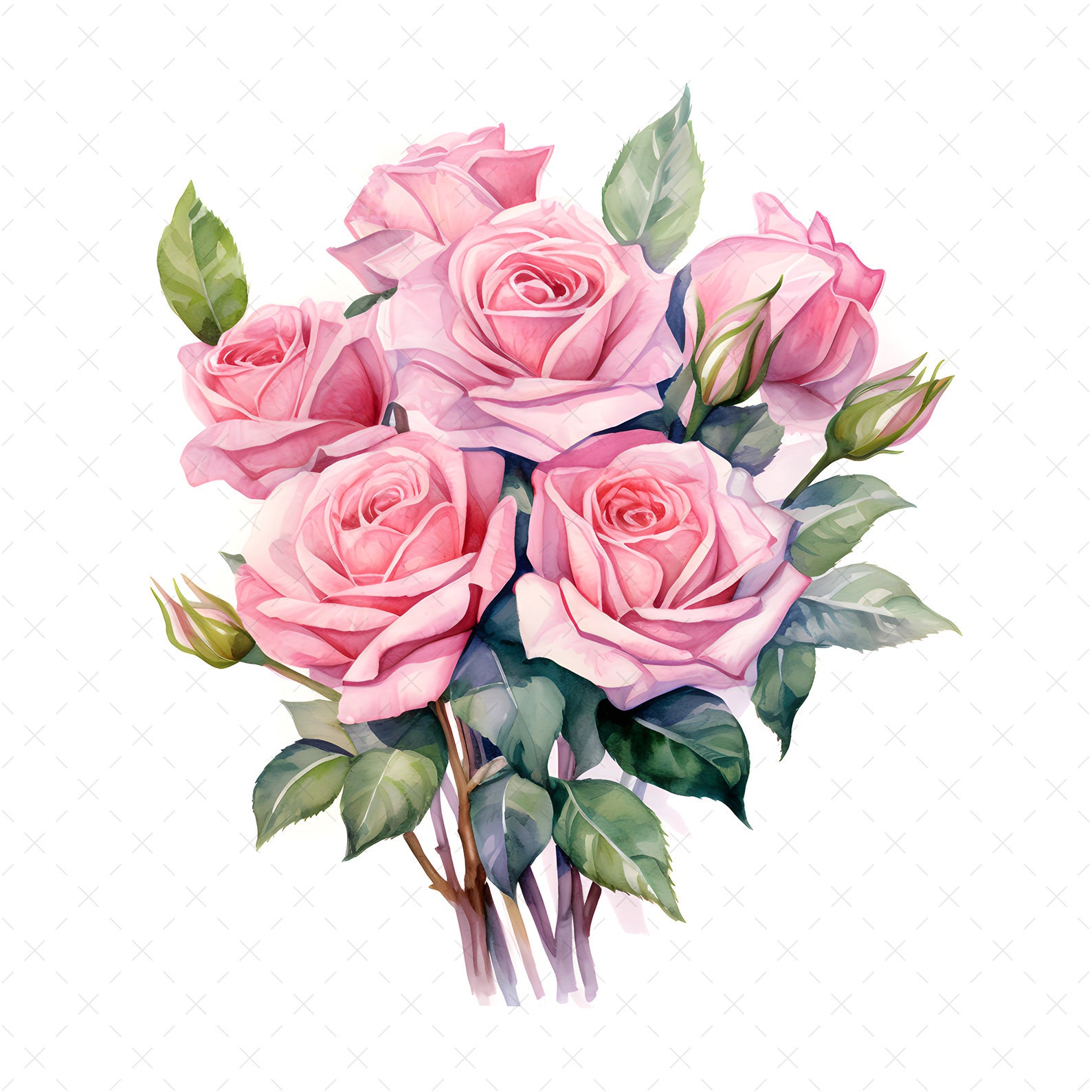 Pink Rose Bouquet Clipart 11 High Quality Jpgs Valentines - Etsy