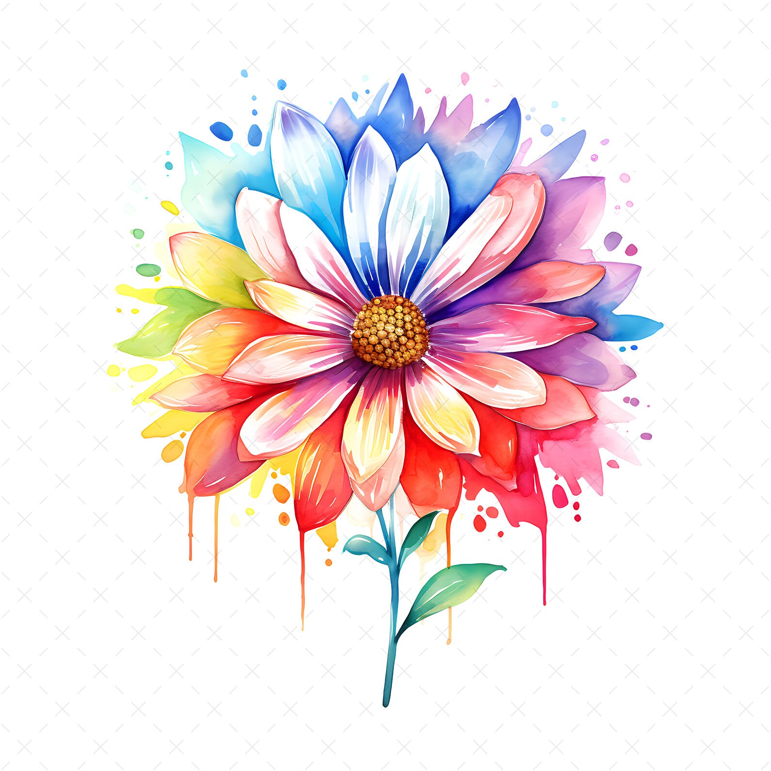 Rainbow Wild Flower Clipart 12 High Quality Jpgs Spring Plant Petal ...