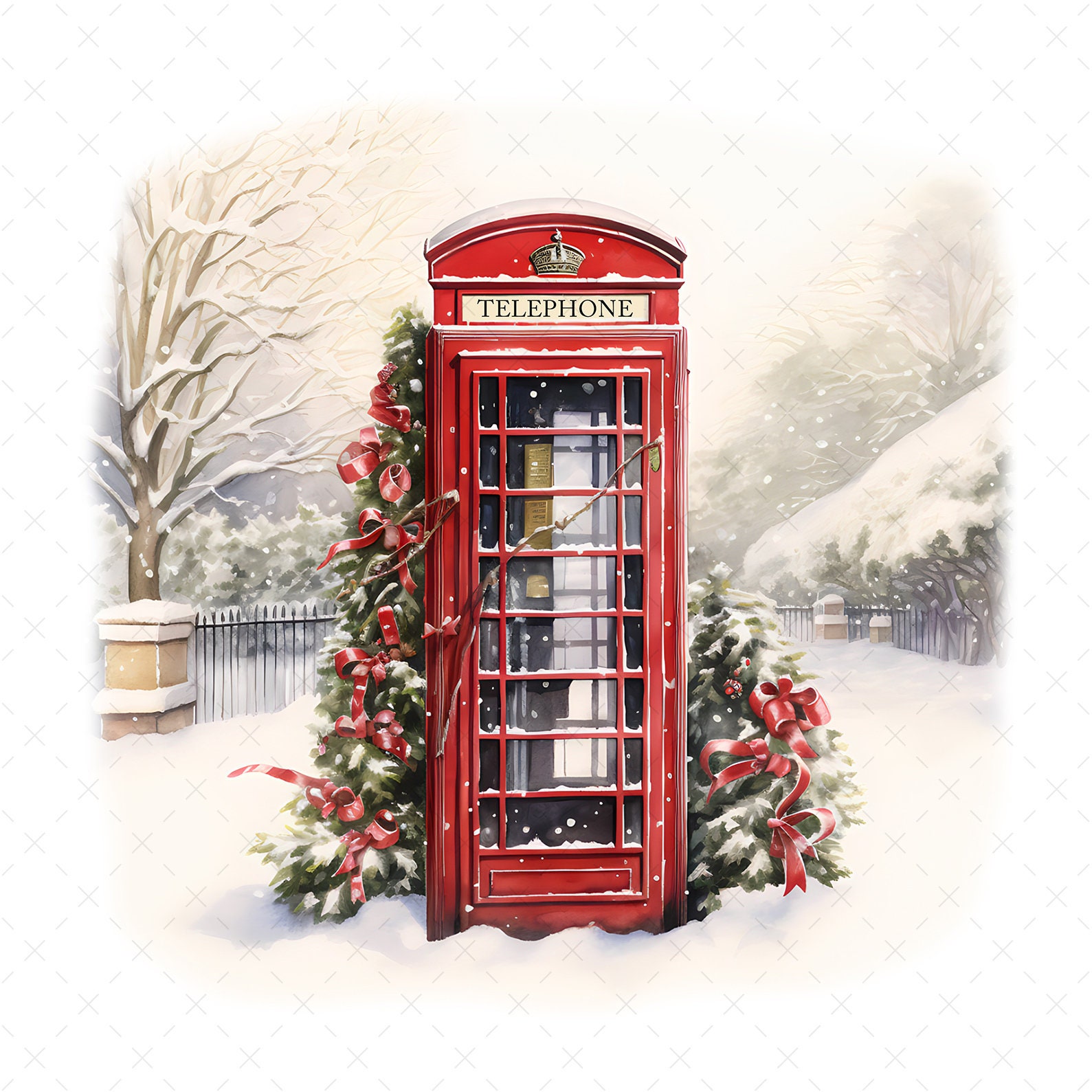 British Telephone Box Clipart 8 High Quality Jpgs Christmas Watercolor ...