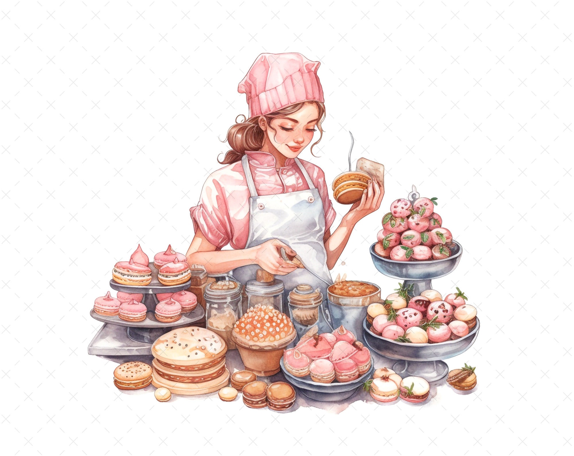 Pastry Chef Clipart 6 High Quality Jpgs Female Baker Watercolor Art ...