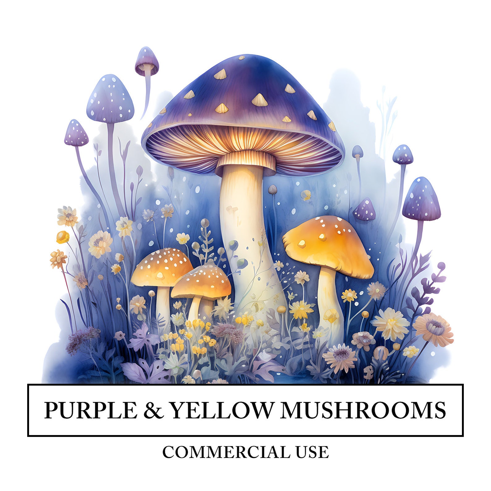 Purple & Yellow Mushroom Clipart 12 High Quality Jpgs - Etsy